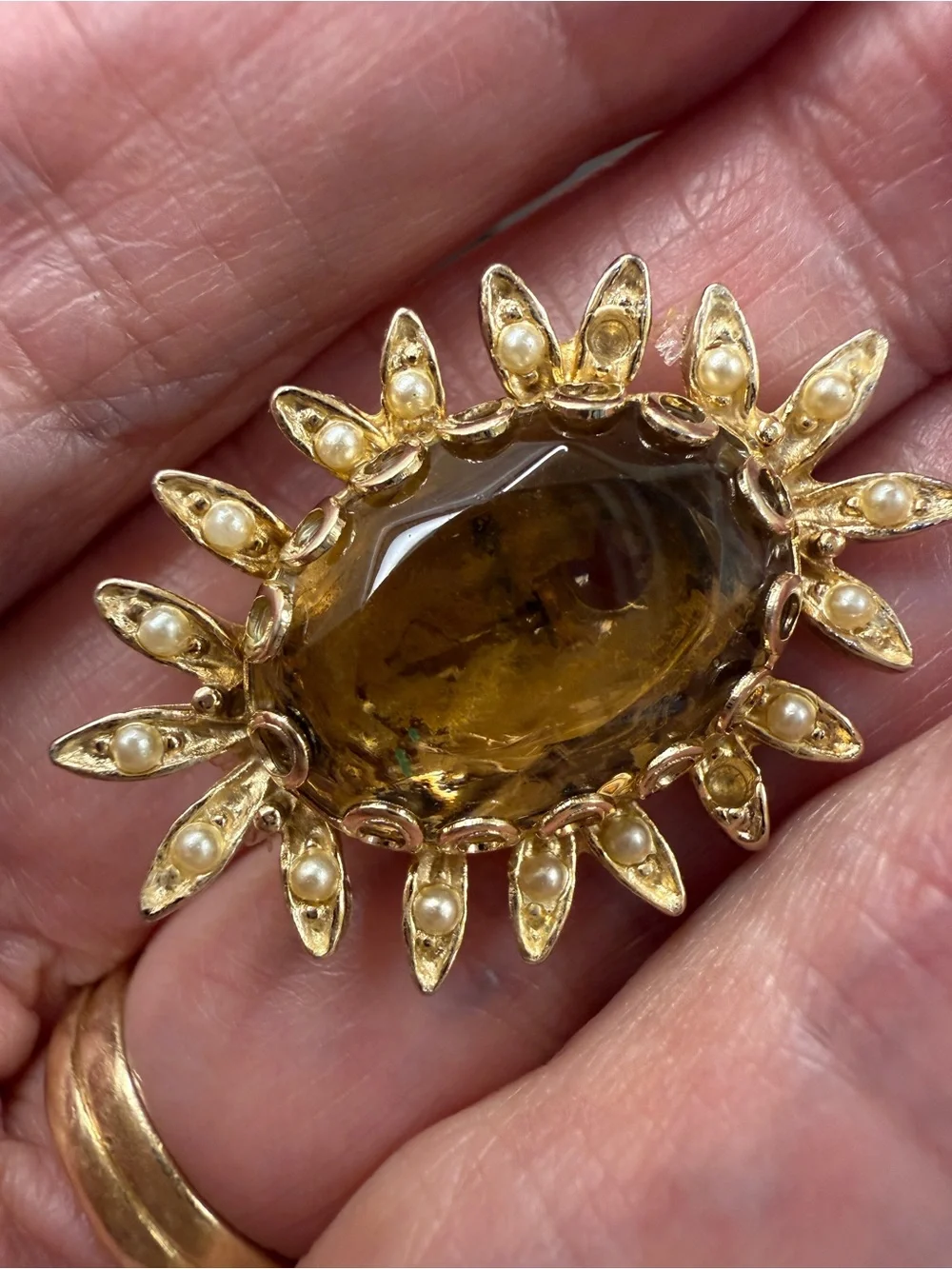 Jewelry | Gold Tone Sunflower And Amber Glass Clipon Earrings | Poshmark